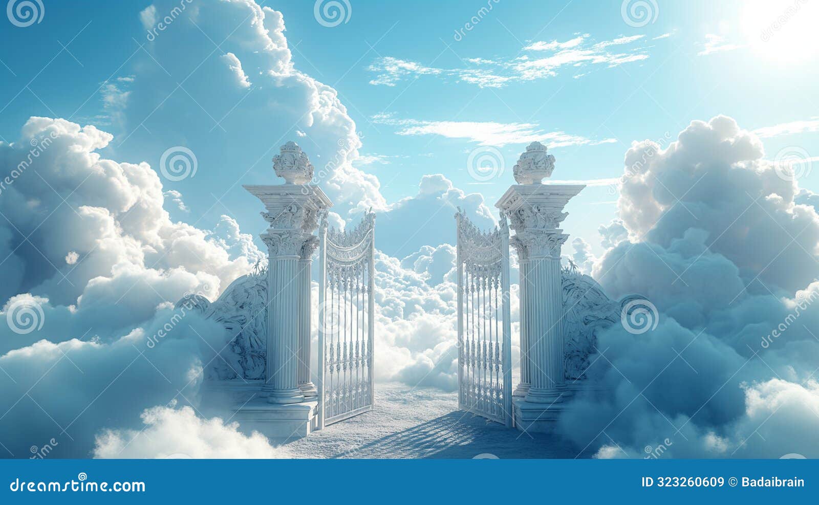 White Doors in the Clouds, Gates To Heaven. Stock Illustration ...
