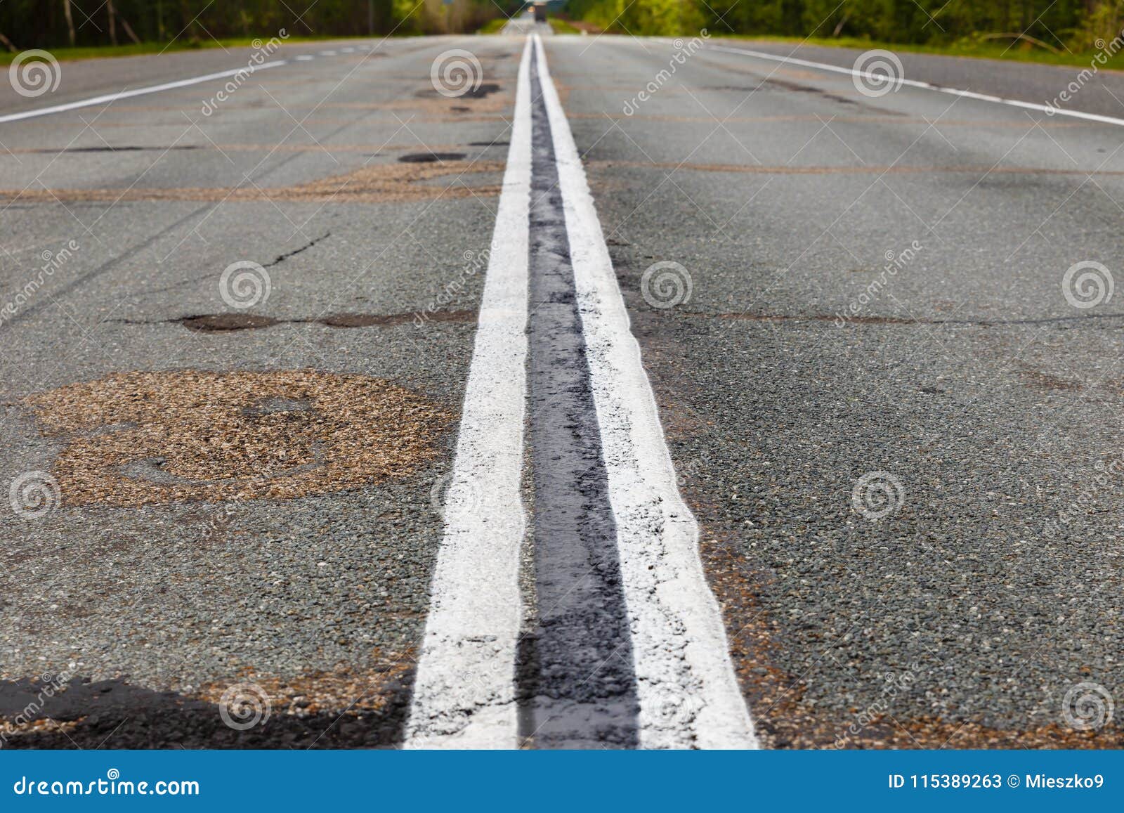 White Double Continuous Strip on the Asphalt Stock Image - Image of ...