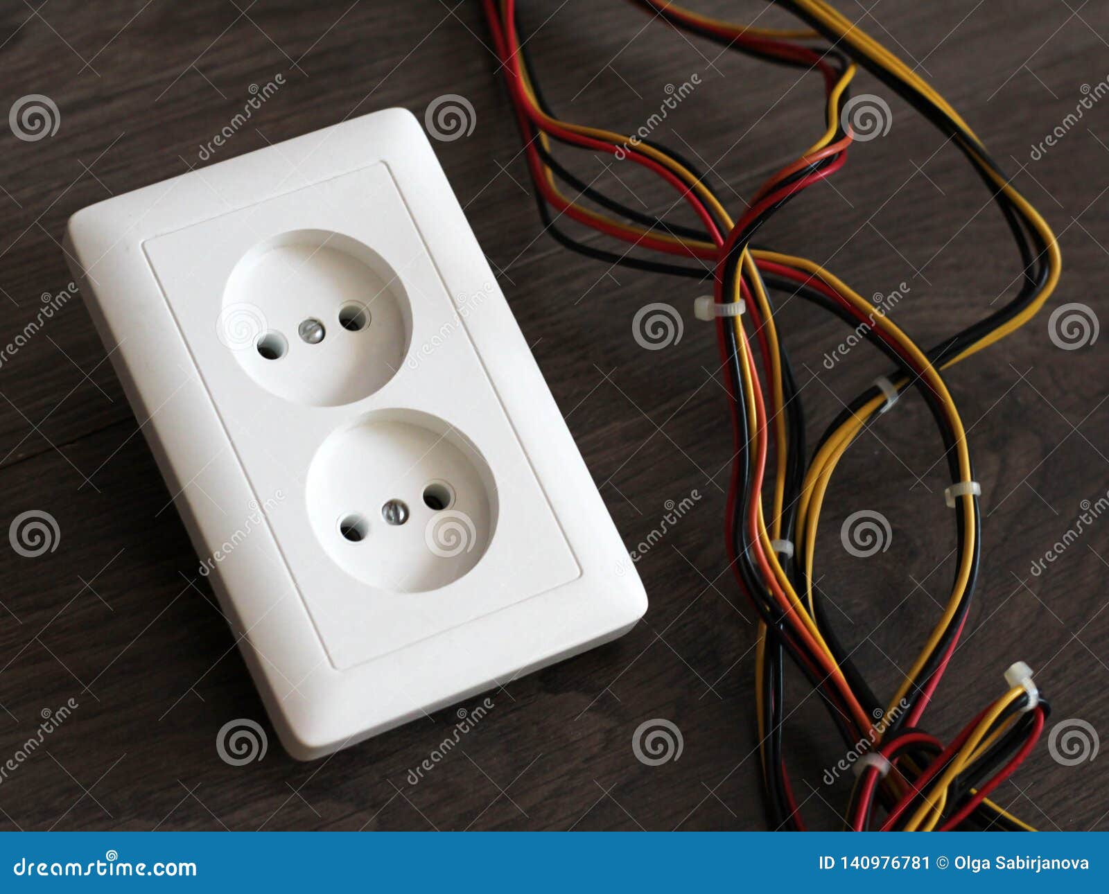 White Double Electrical Socket and Wires on Laminate, Wires Stock Image ...