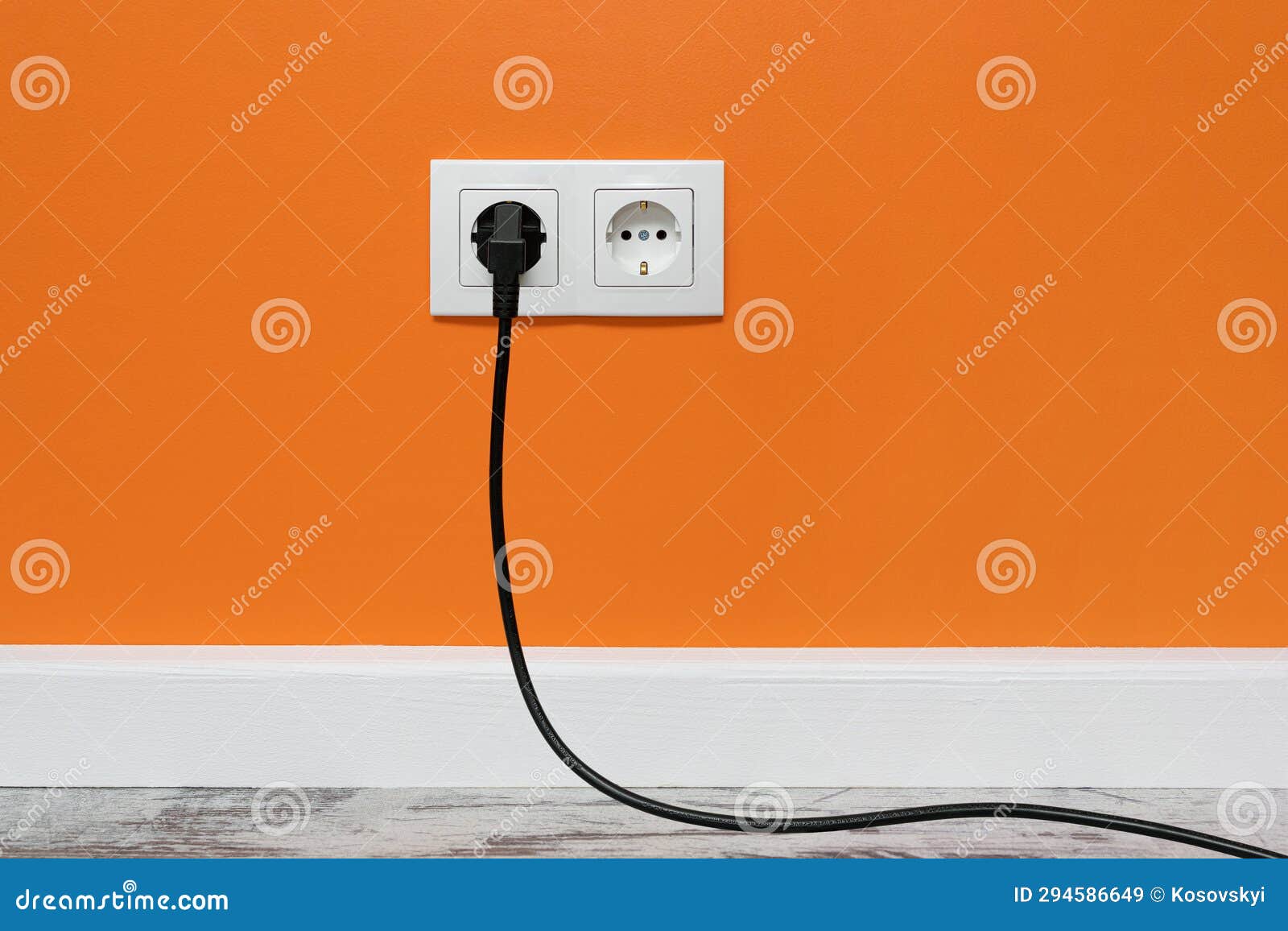 White Double Outlet on Orange Wall Stock Image - Image of plug ...