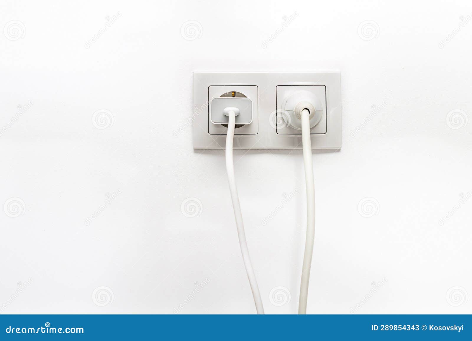 White Double Outlet on White Wall Stock Image - Image of shock ...