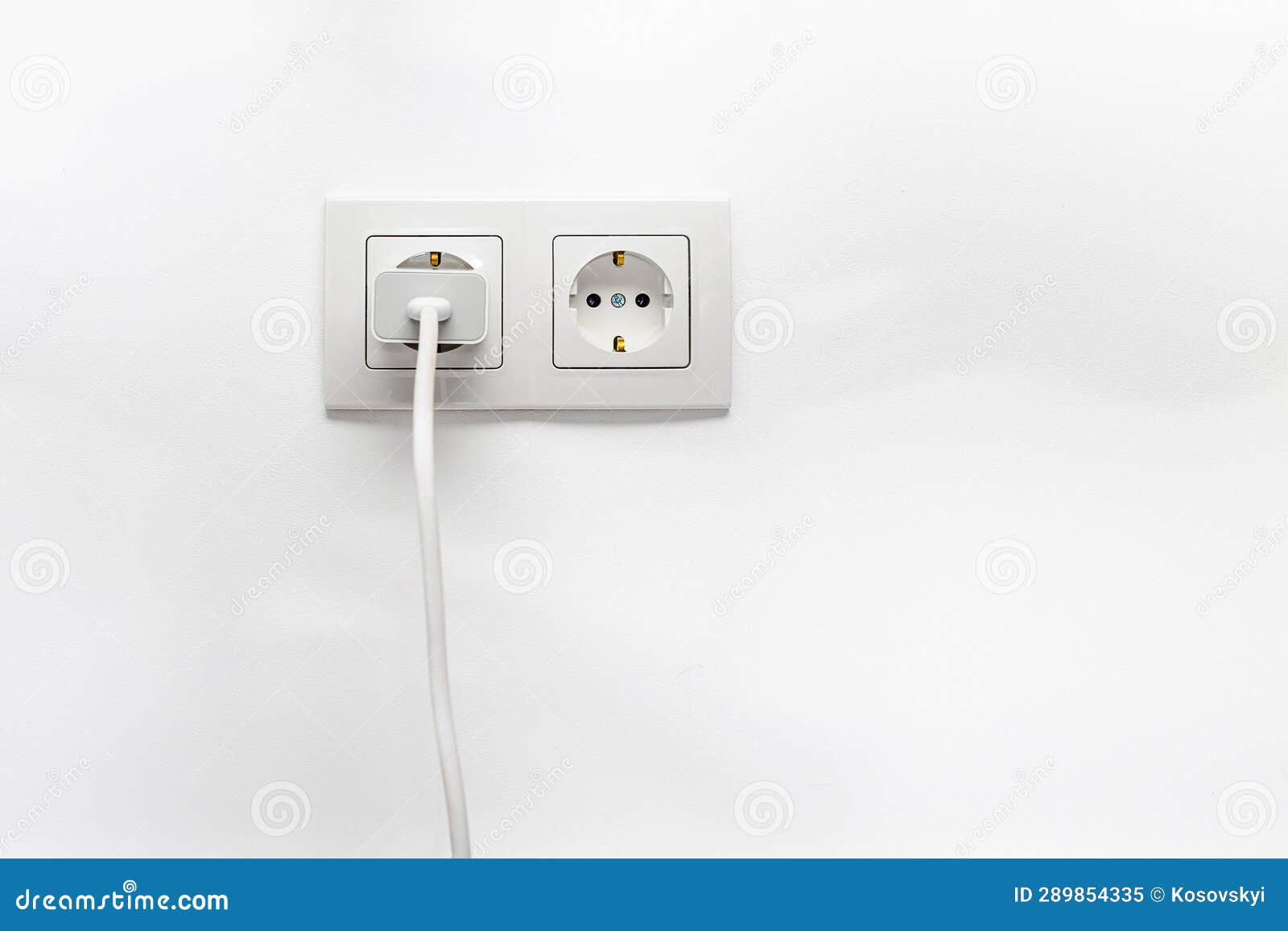 White Double Outlet on White Wall Stock Image - Image of danger ...