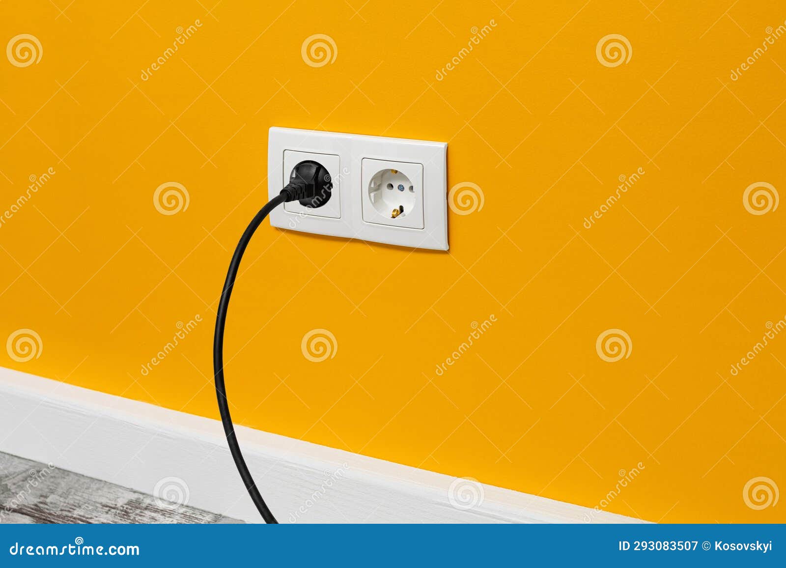 White Double Outlet on Yellow Wall Stock Image - Image of flooring ...