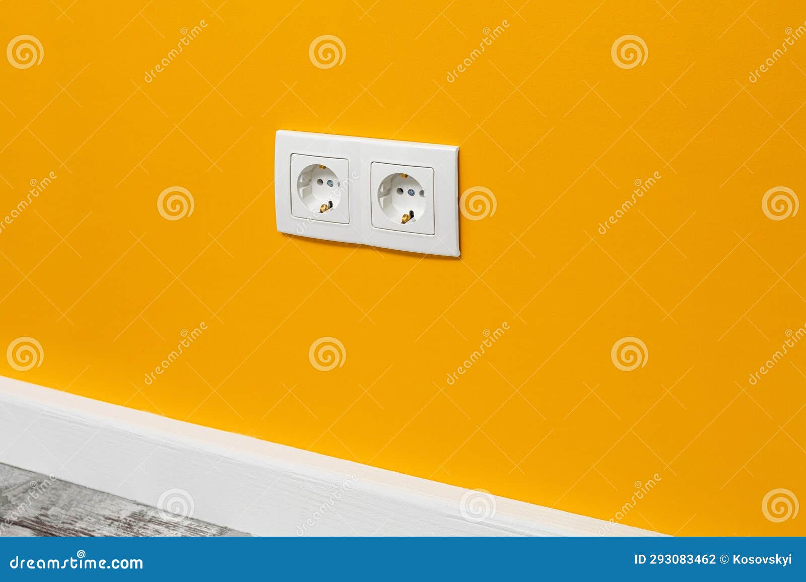 White Double Outlet on Yellow Wall Stock Photo - Image of shock ...