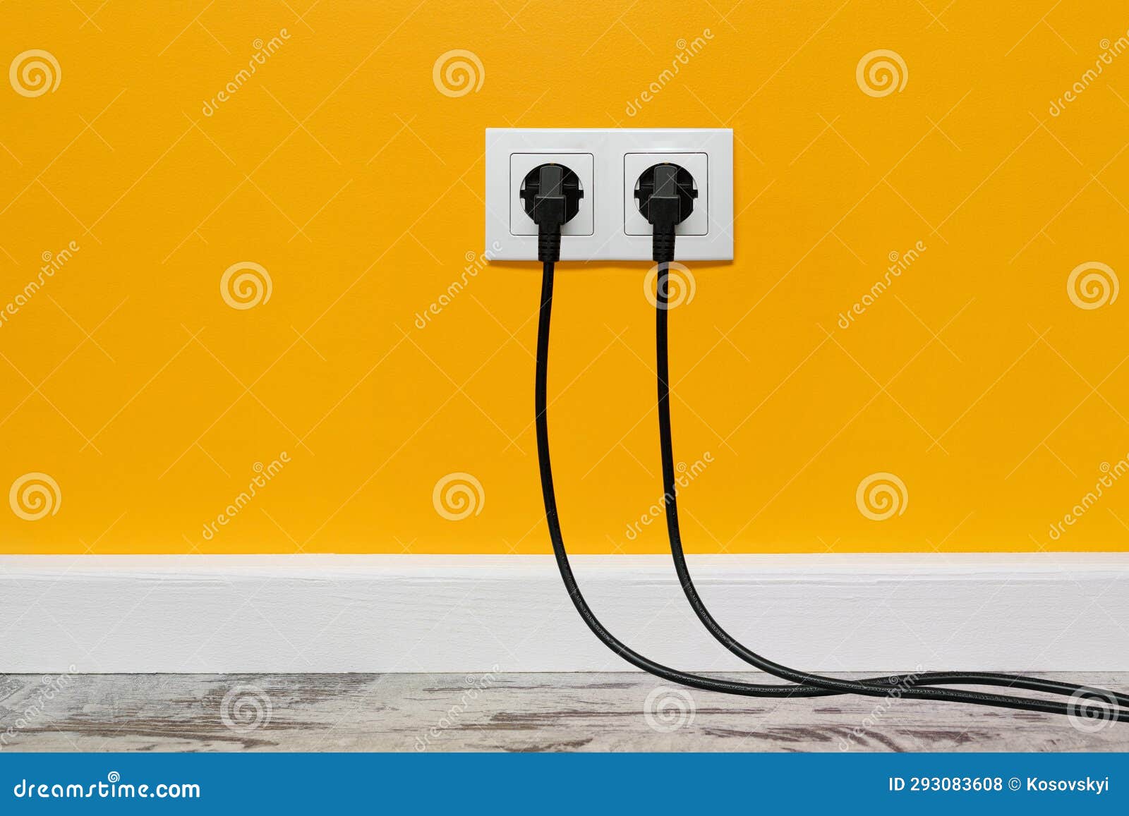White Double Outlet on Yellow Wall Stock Photo - Image of room, shock ...