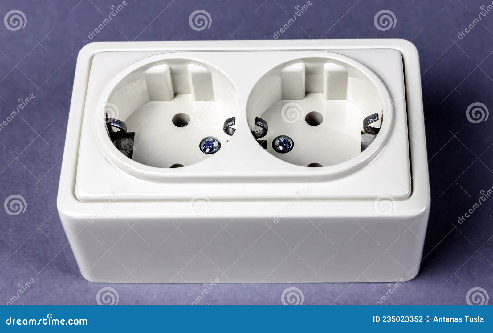 Electric Double Socket on a Gray Background Stock Photo - Image of ...