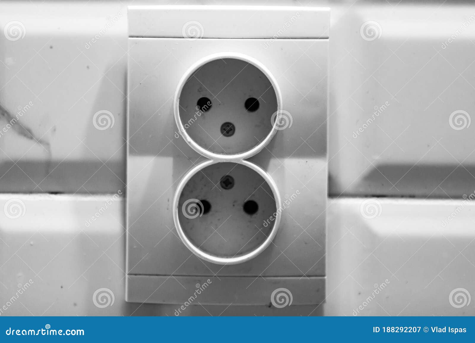 White Double Socket on Wall, Electric Plug Close Up Isolated Stock ...