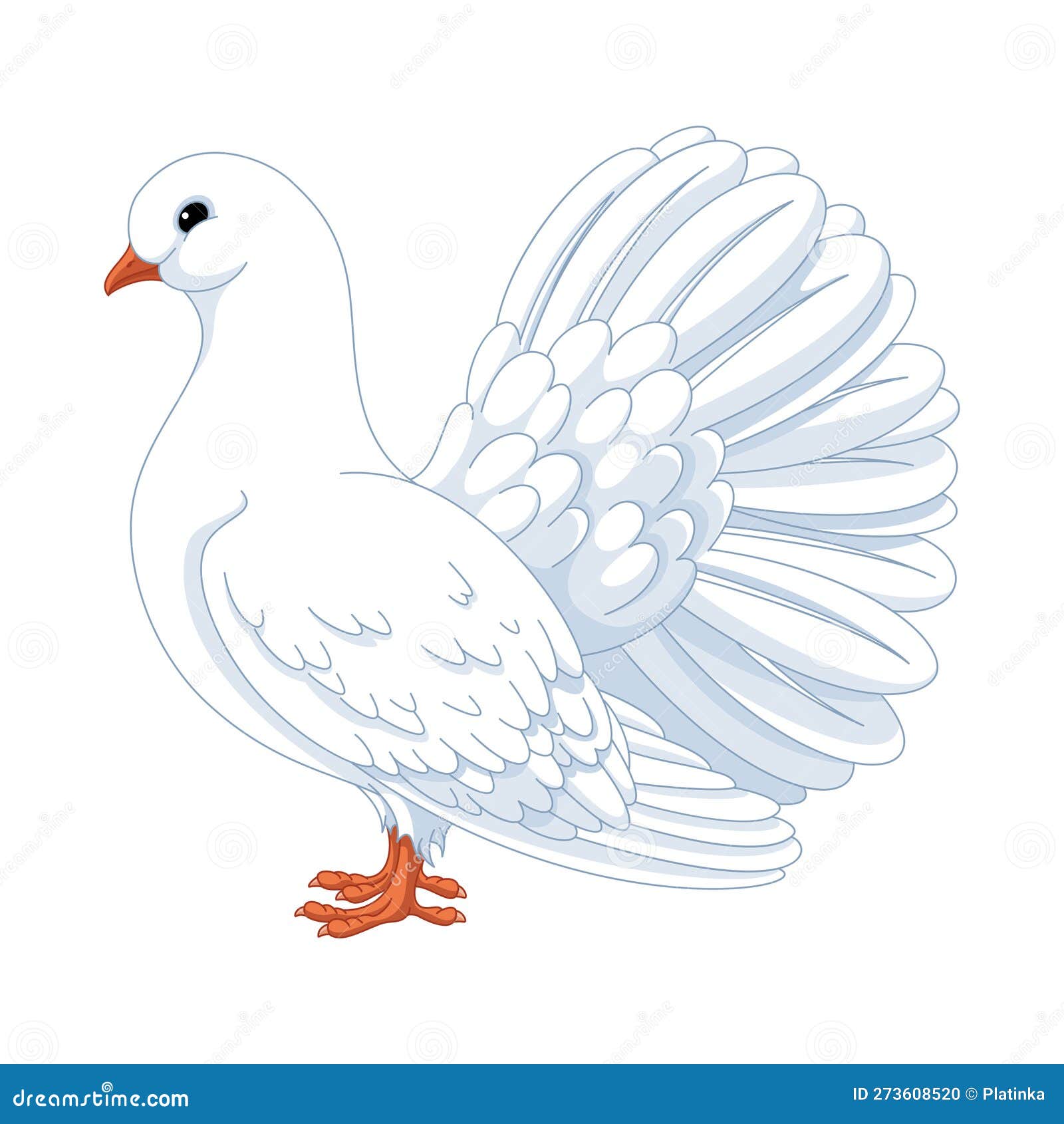 Dove In Cartoon Style. The Blue Bird Flaps Its Wings. Pigeon Is A ...
