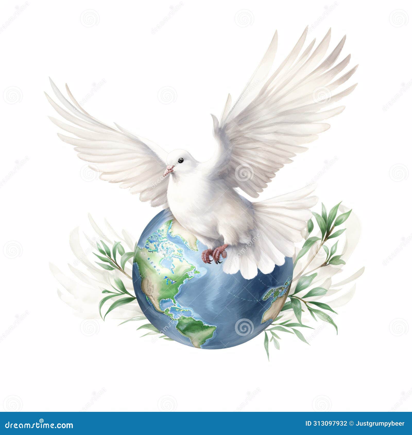 A White Dove In Full Flight Encircles A Globe Adorned With Olive ...