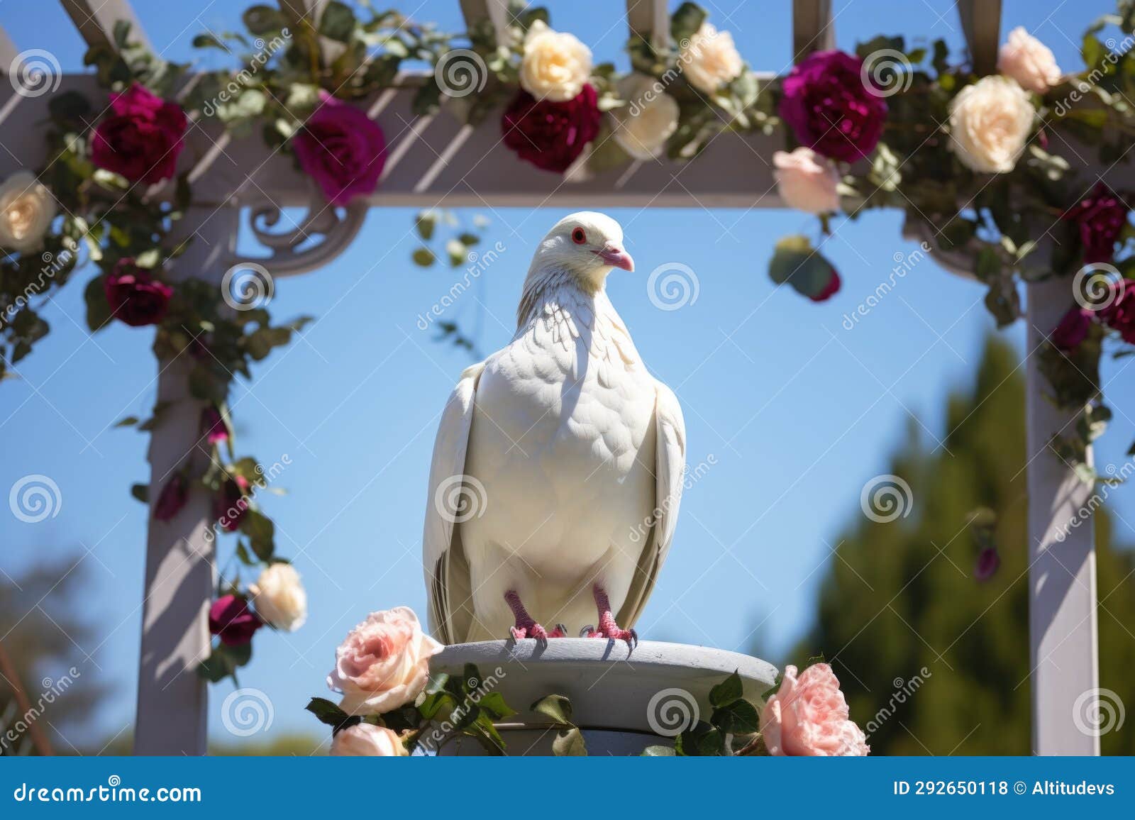 White Dove Perched on a Wedding Arch Stock Illustration - Illustration ...