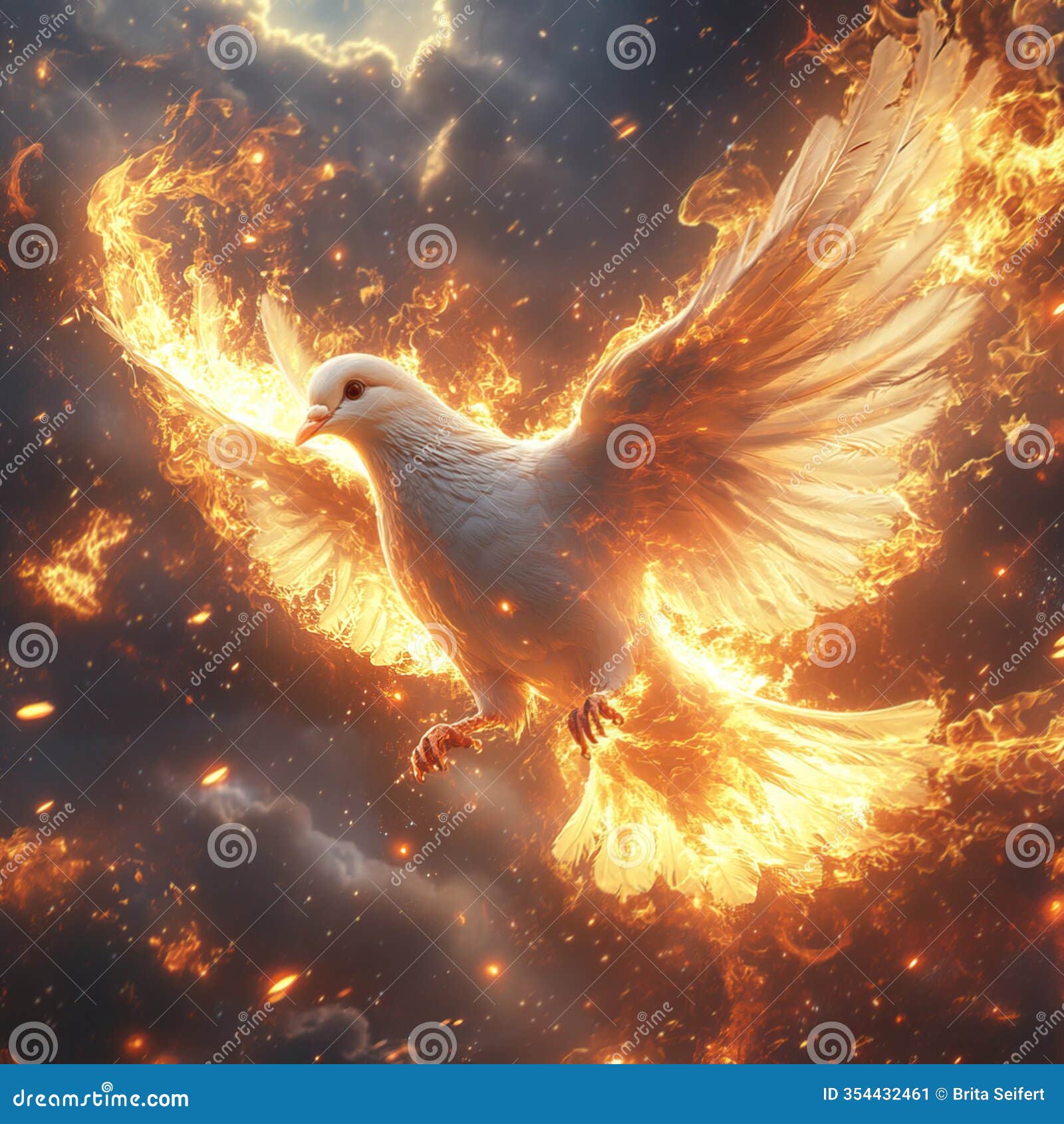 A White Dove S Wings Burning on Fire Stock Illustration - Illustration ...