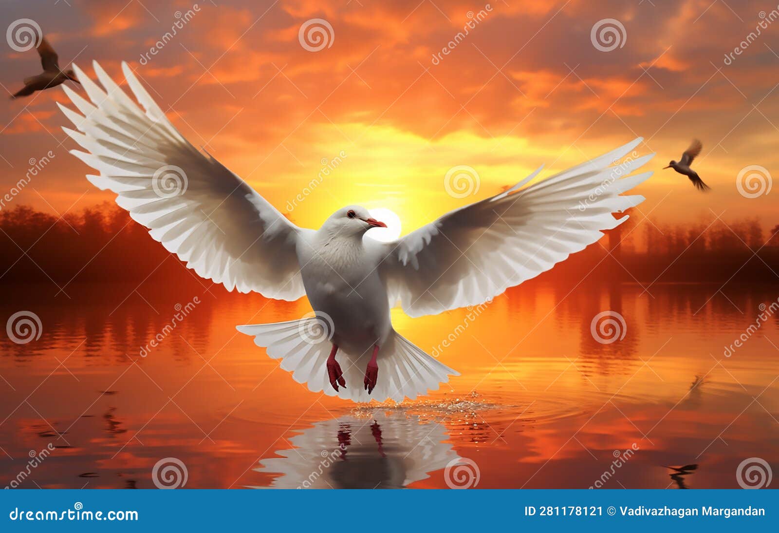 White dove on sunset stock illustration. Illustration of bokeh - 281178121