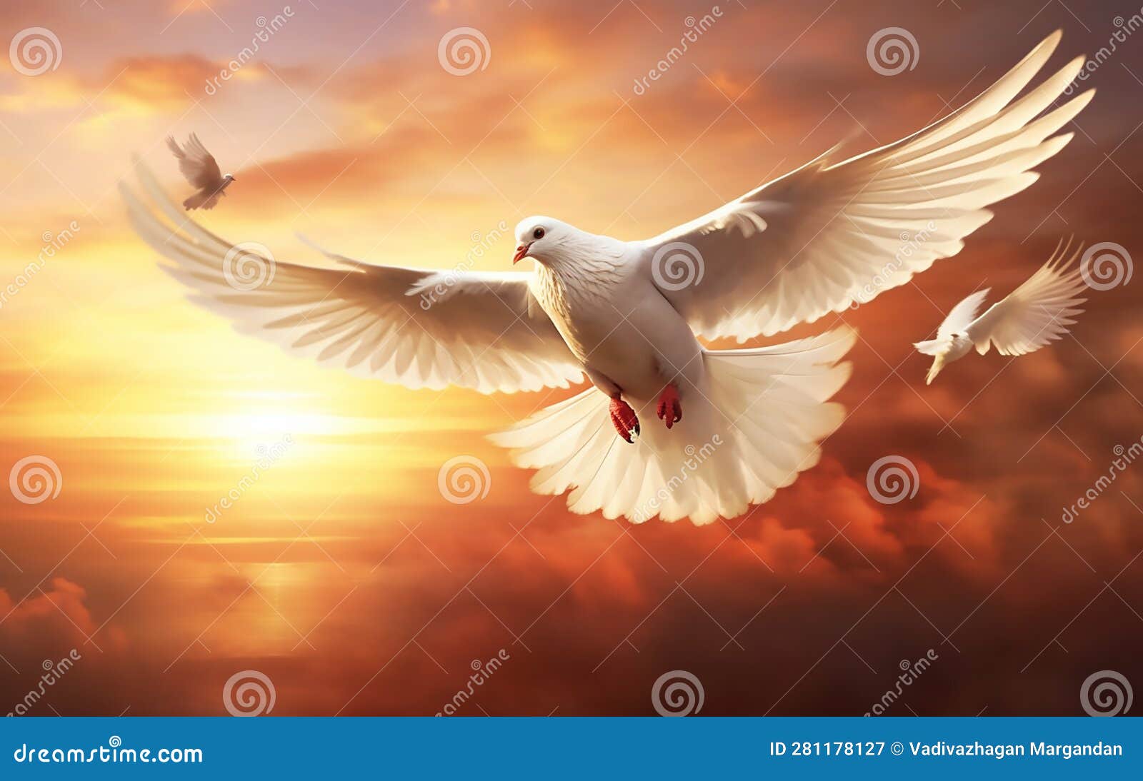 White dove on sunset stock illustration. Illustration of belief - 281178127