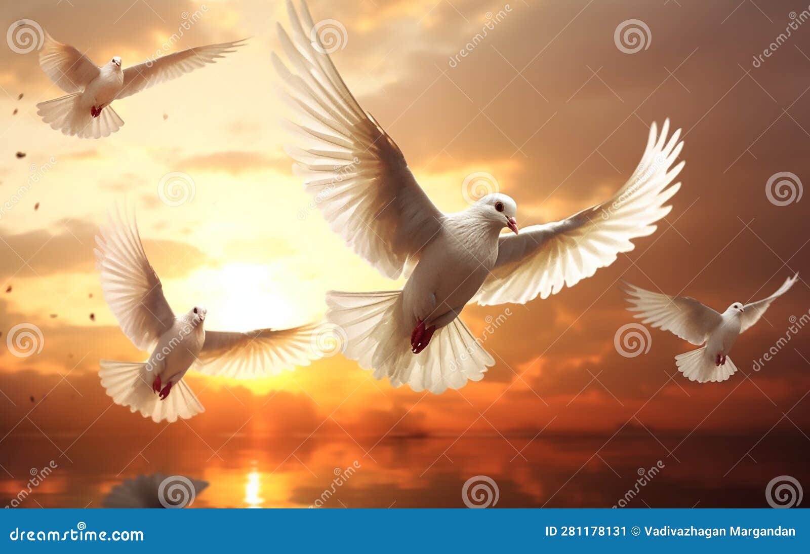 White dove on sunset stock illustration. Illustration of flying - 281178131