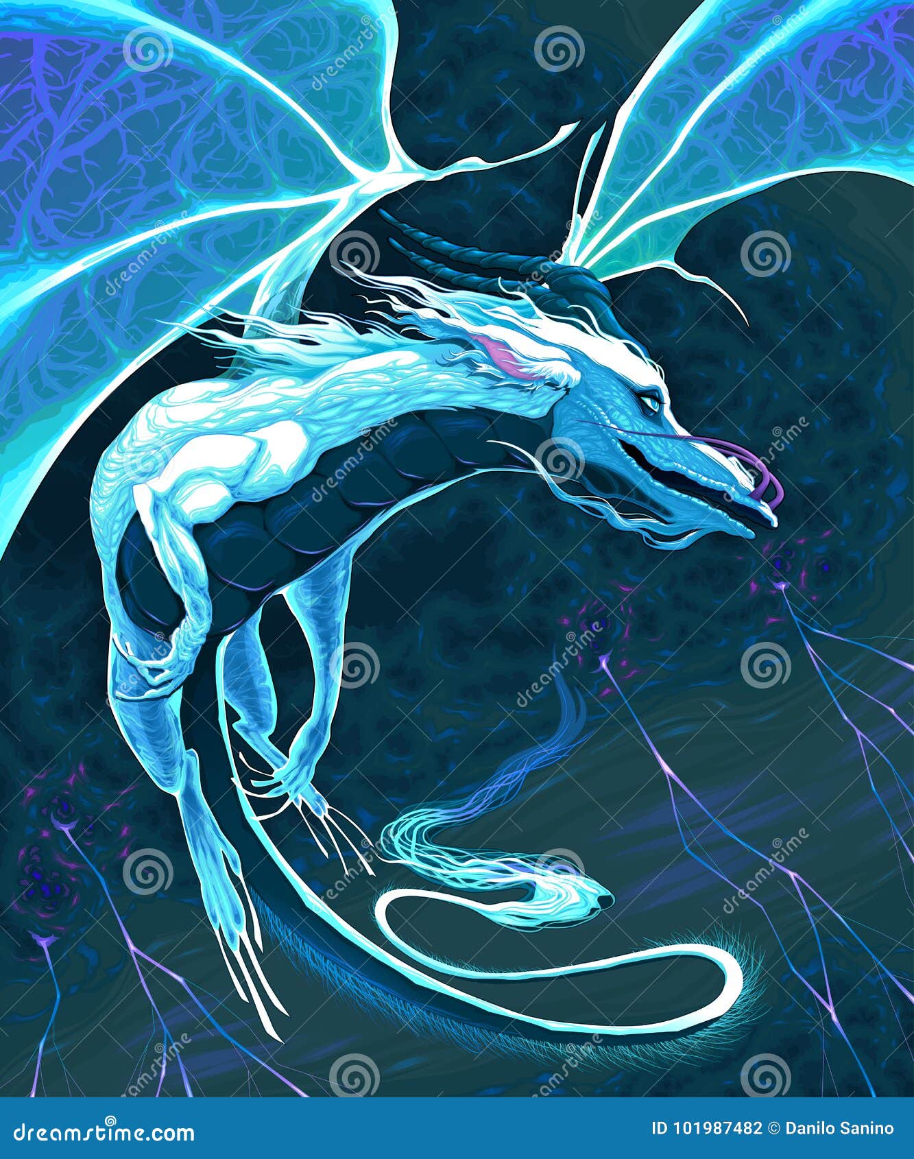 White Dragon Flying in the Storm Stock Vector - Illustration of epic ...