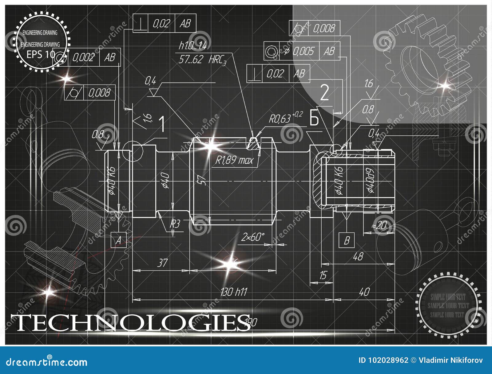 Machine-building Drawings on a Black Background Stock Vector ...