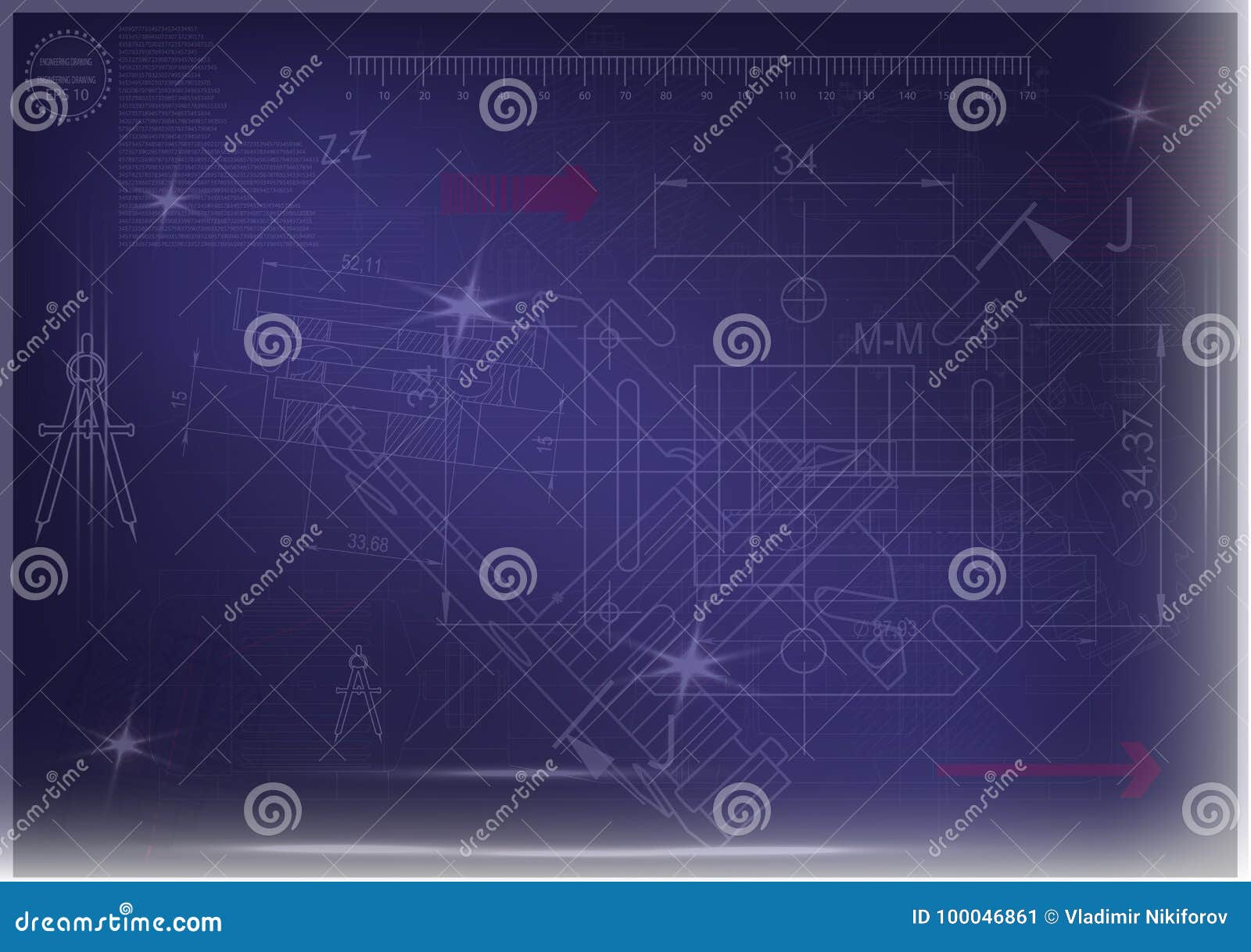 Machine-building Drawings on a Blue Background Stock Vector ...