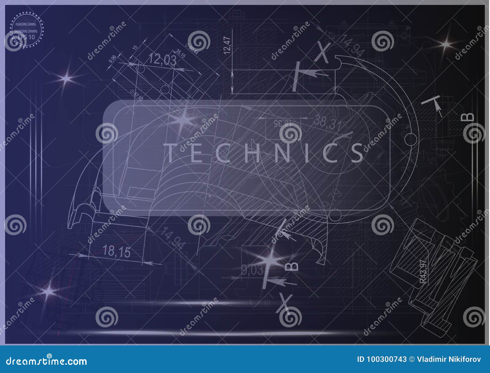 Machine-building Drawings on a Blue Background Stock Vector ...