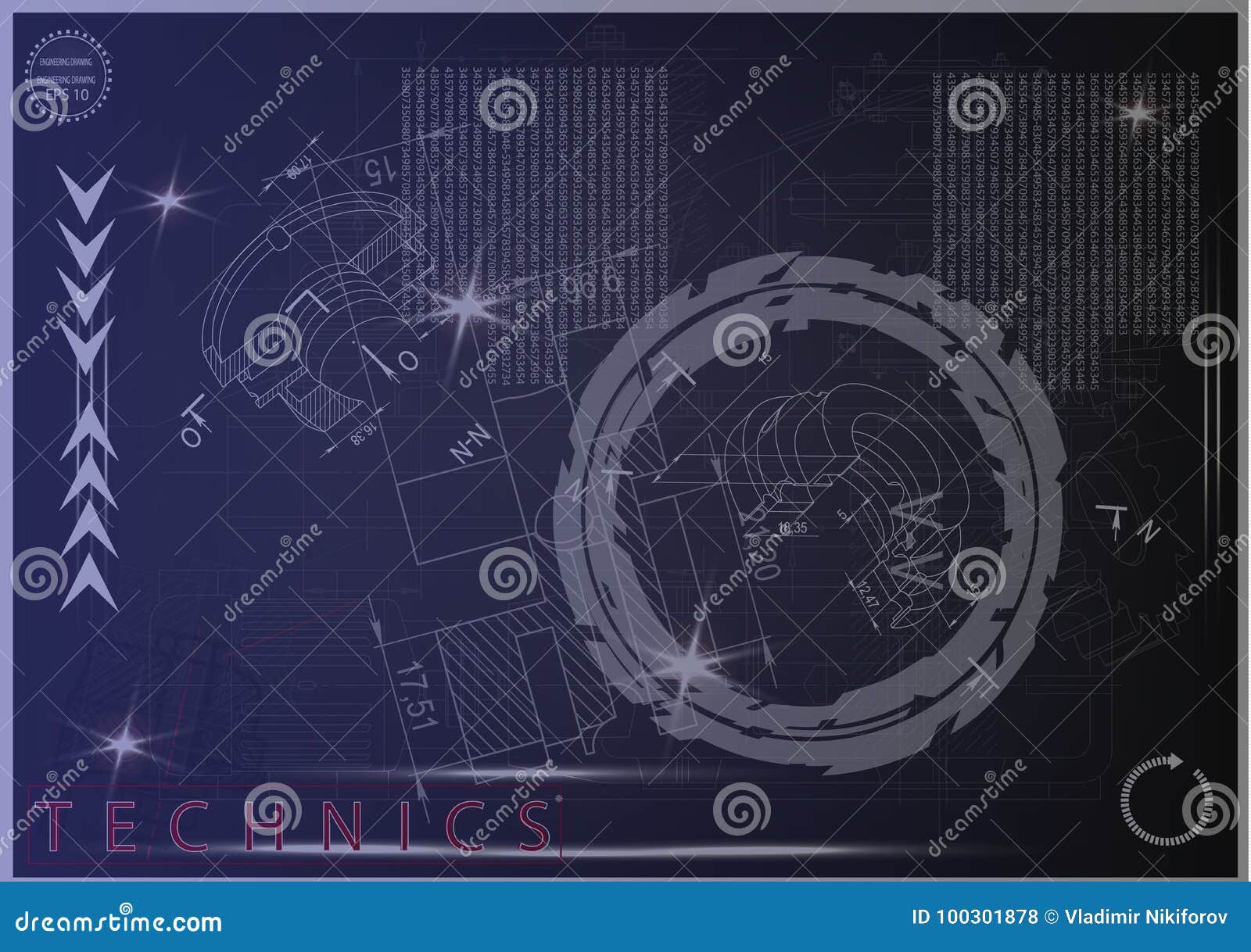 Machine-building Drawings on a Blue Background Stock Vector ...