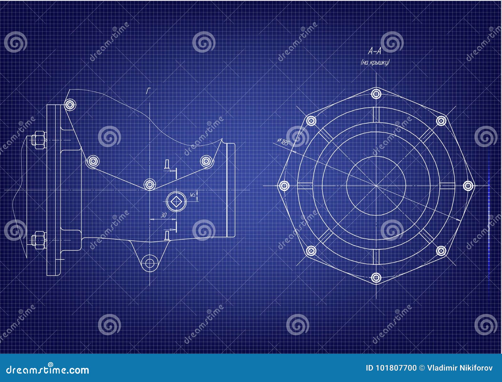 Machine-building Drawings on a Blue Background Stock Vector ...