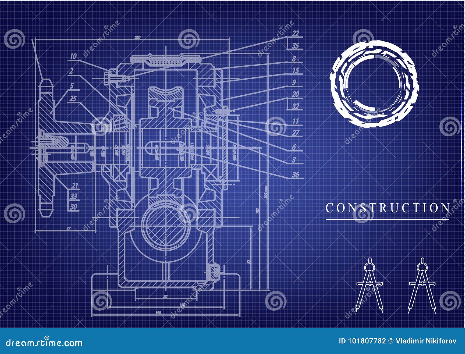 Machine-building Drawings on a Blue Background Stock Vector ...