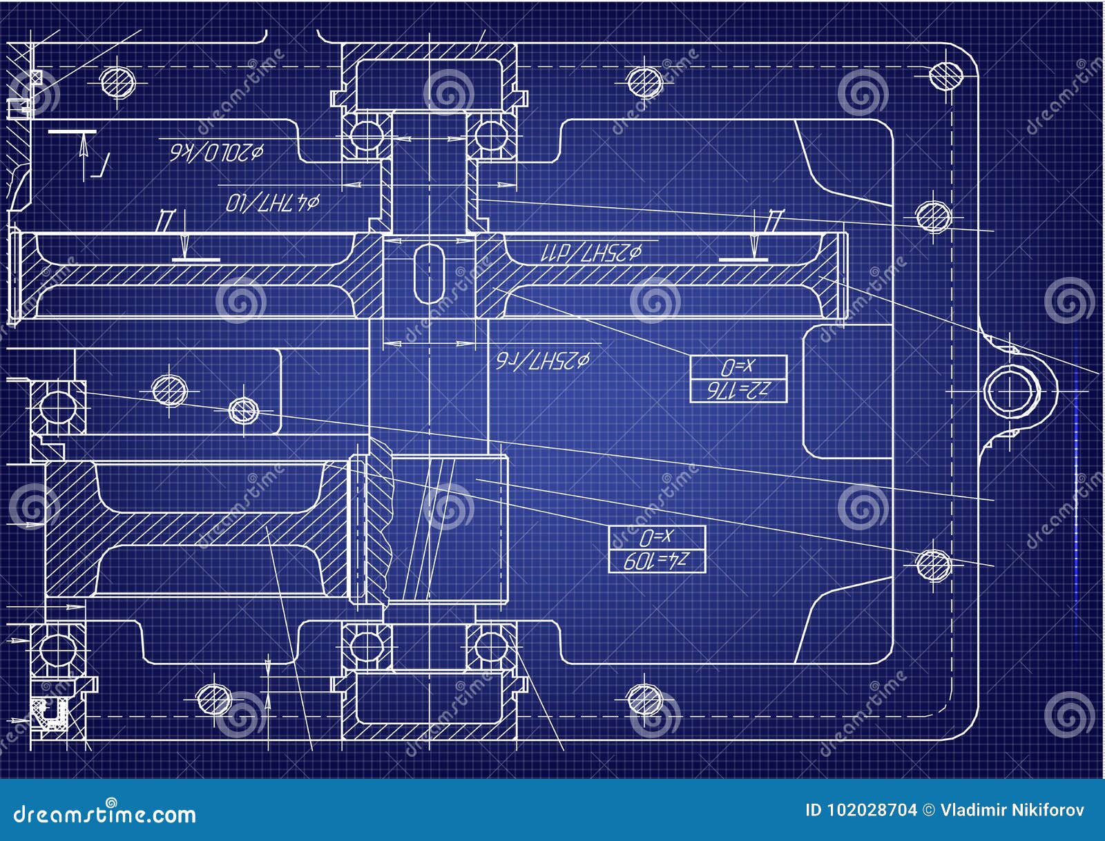 Machine-building Drawings on a Blue Background Stock Vector ...