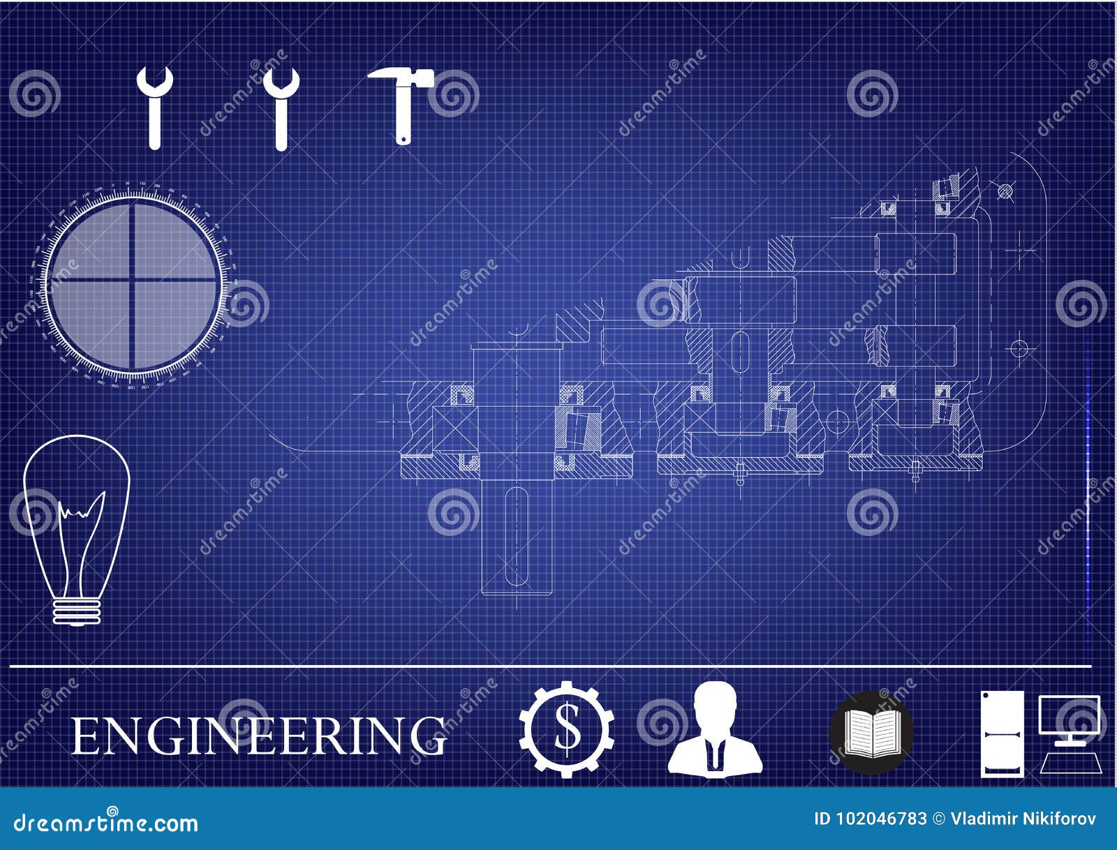 Machine-building Drawings on a Blue Background Stock Vector ...