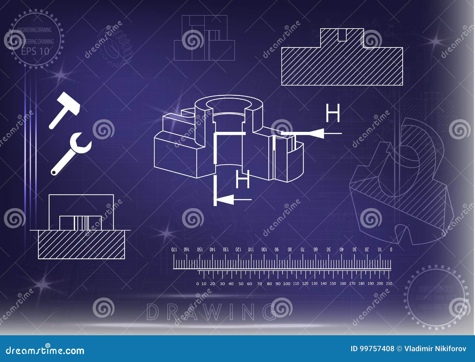 Machine-building Drawings on a Blue Background Stock Vector ...