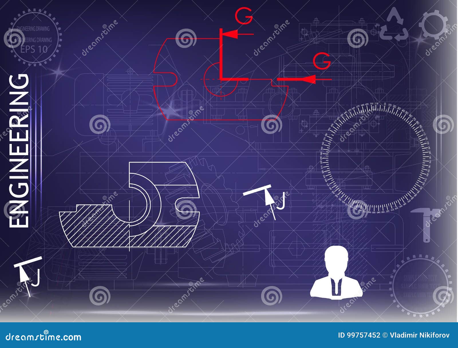 Machine-building Drawings on a Blue Background Stock Vector ...
