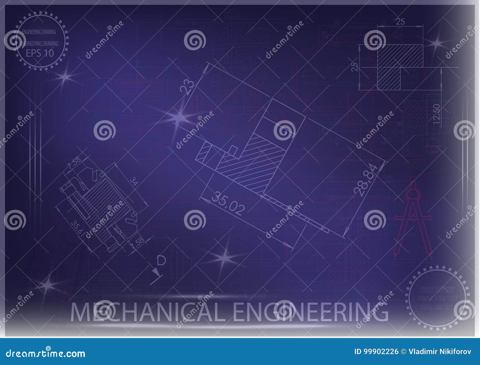 Machine-building Drawings on a Blue Background Stock Vector ...
