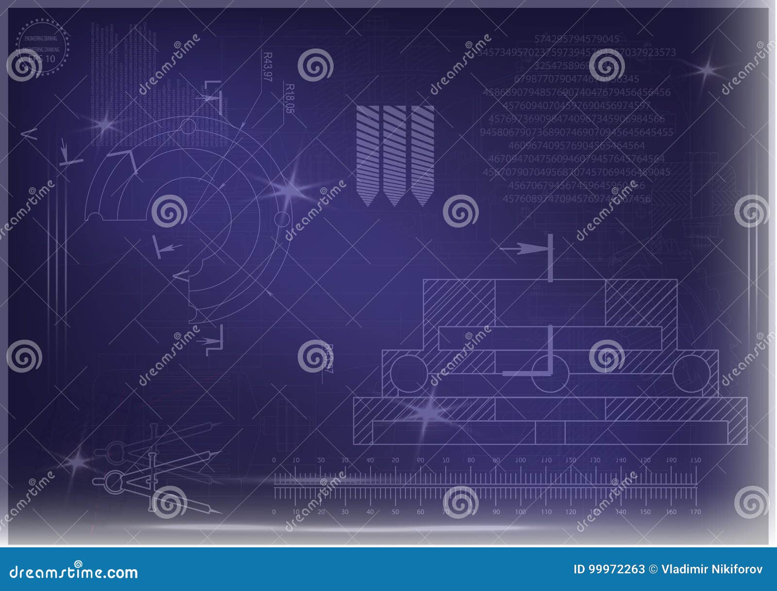 Machine-building Drawings on a Blue Background Stock Vector ...