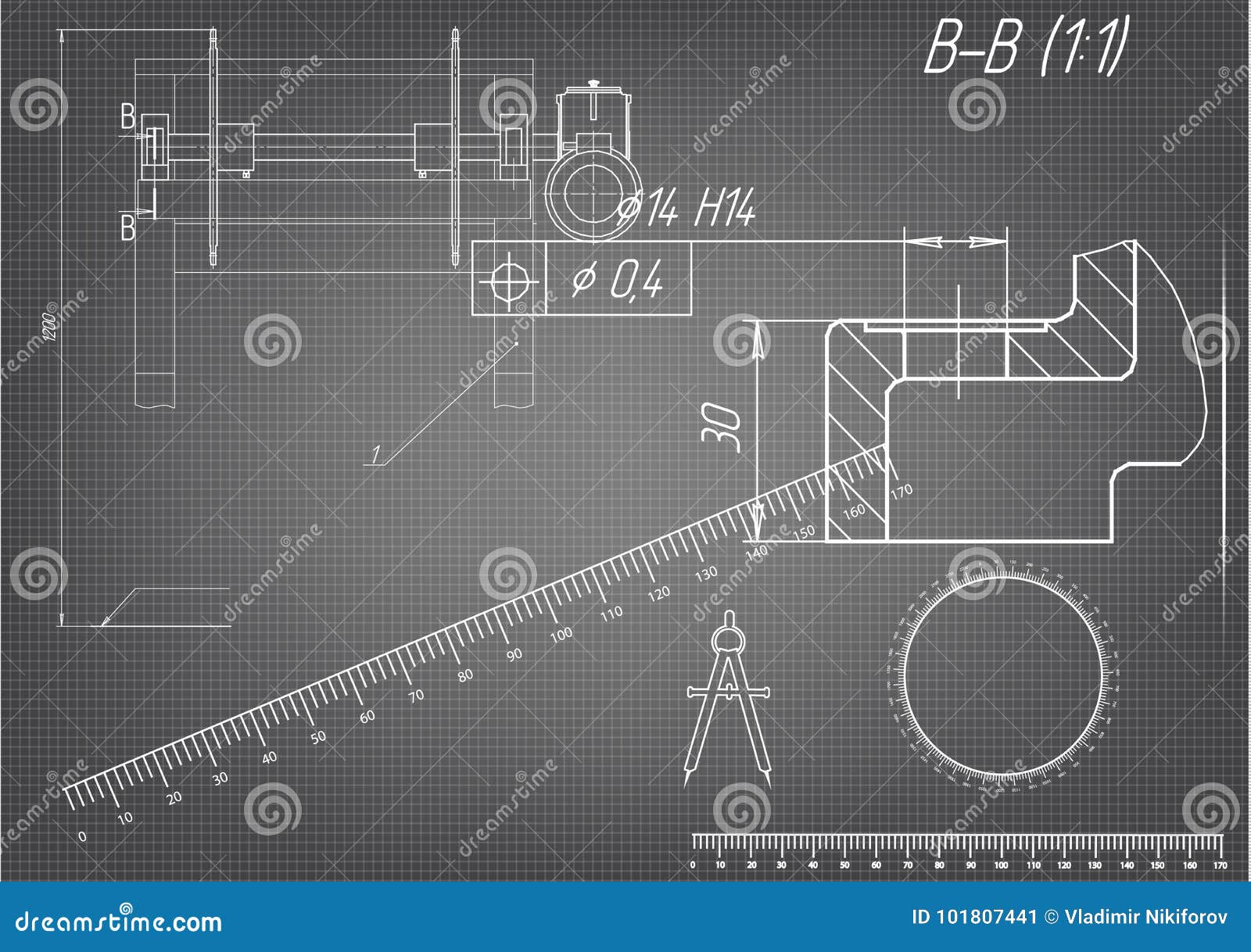 Machine-building Drawings on a Gray Background Stock Vector ...