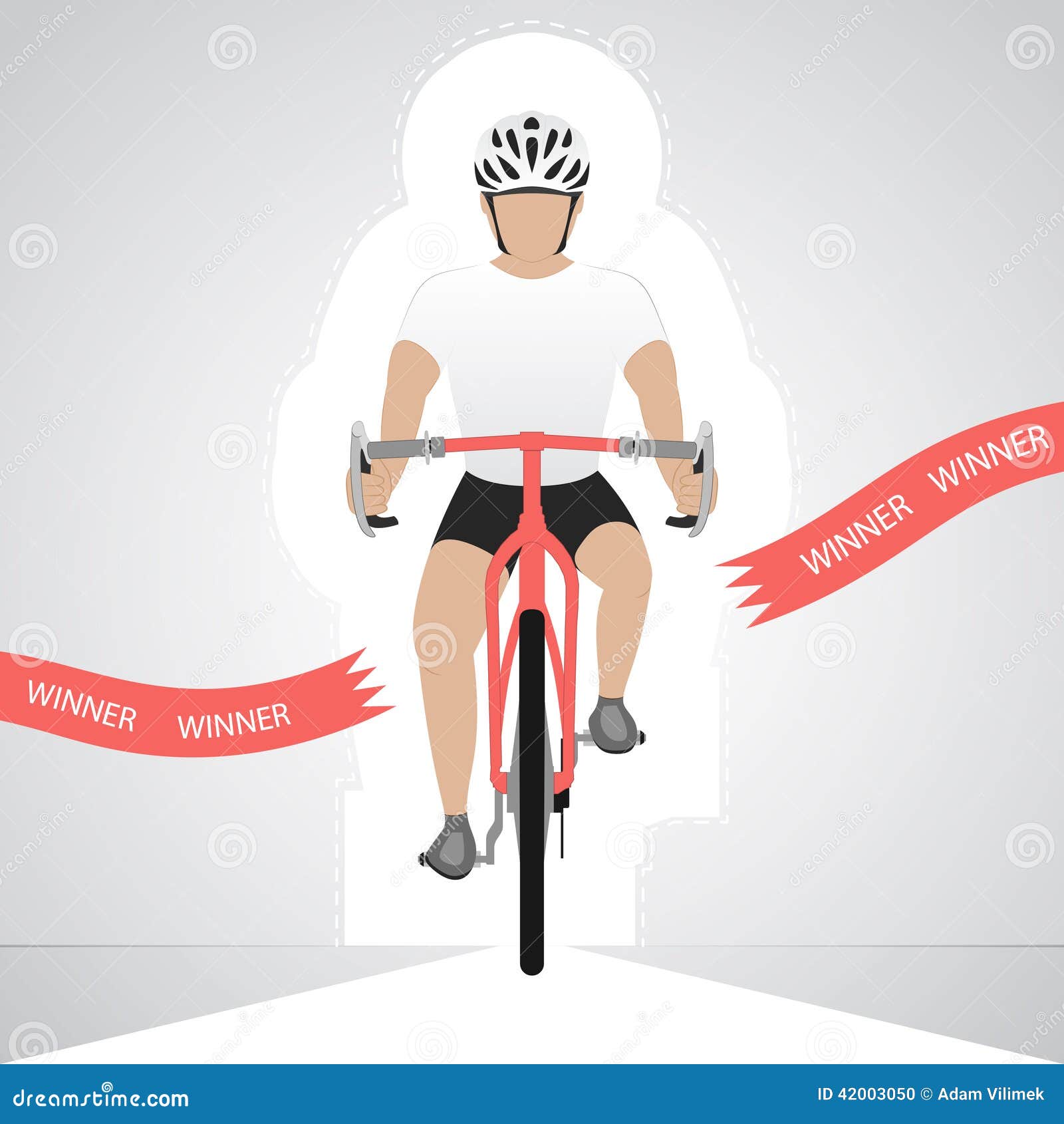 White Dressed Cyclist in Front View Crossing Red Finish Line Isolated ...
