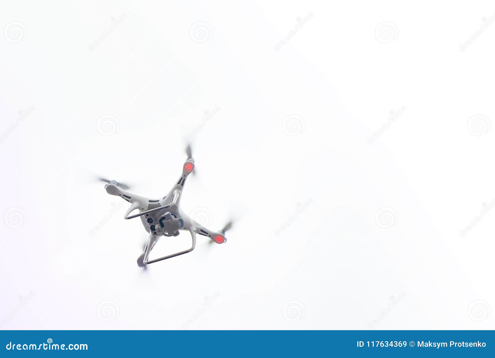 White Drone with Camera Flying in Blue Sky. UAV Concept Stock Image ...