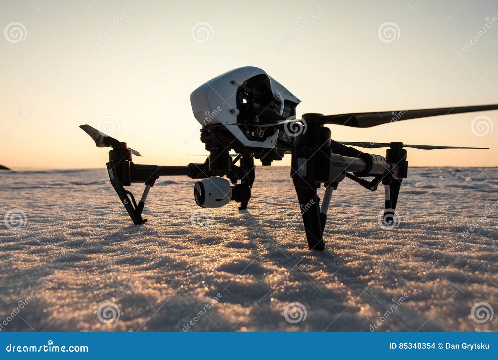 White Drone with Digital Camera Standing on Snow Stock Photo - Image of ...