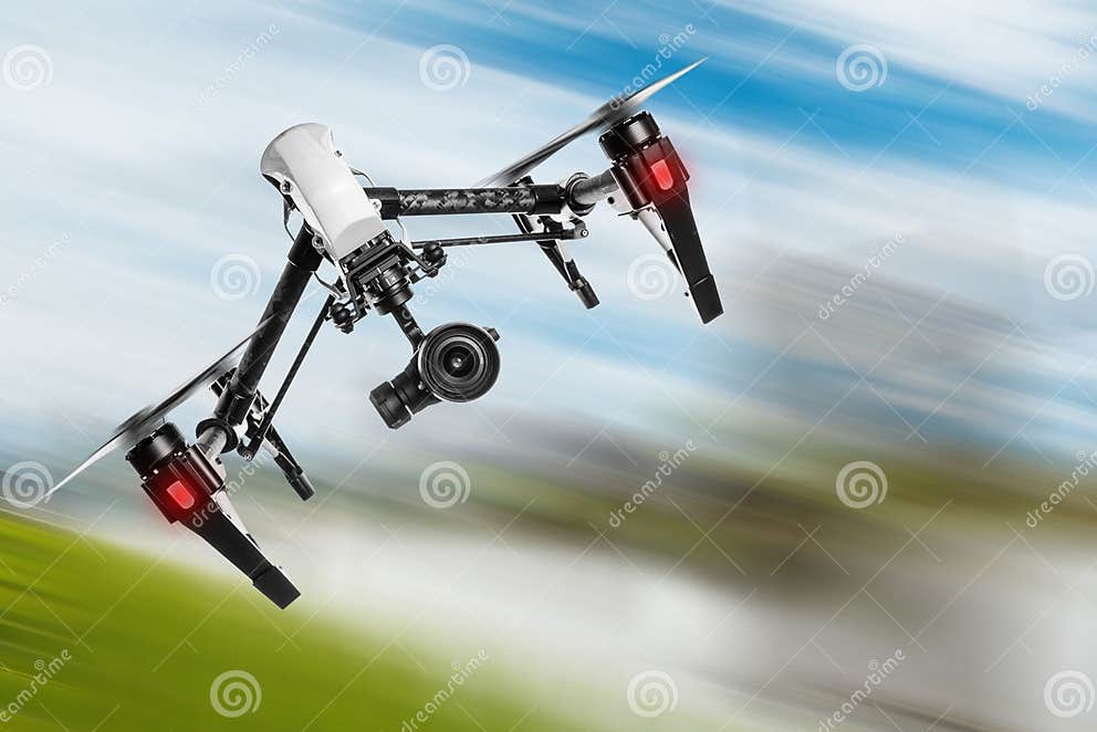 White Drone Quad Copter with High Resolution Digital Camera Flying ...