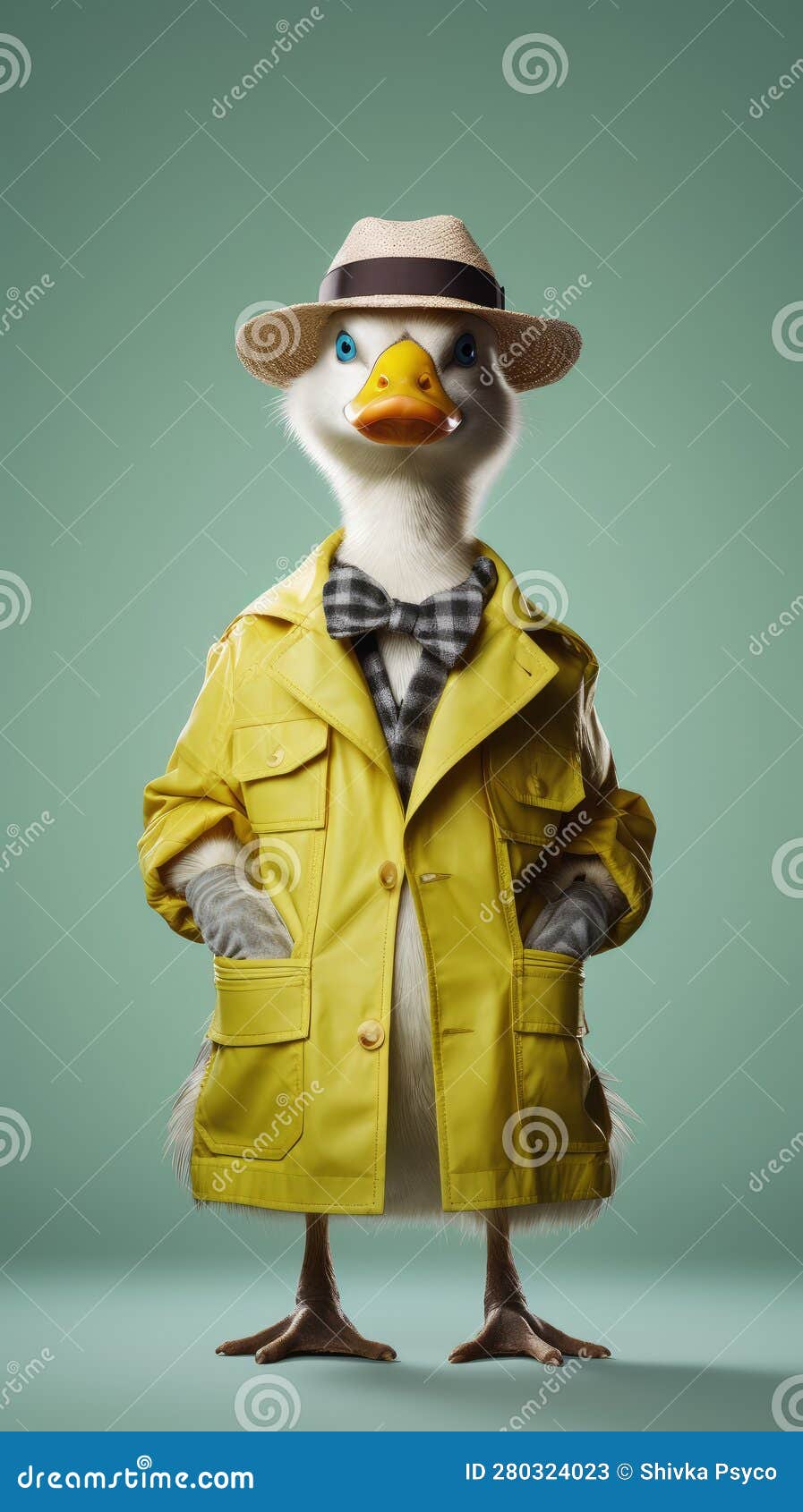 A White Duck Character in Yellow Coat and Hat Generative AI Stock ...