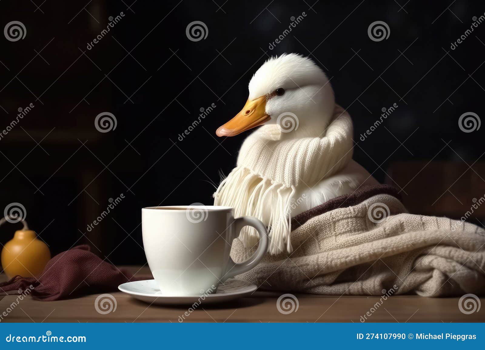 A White Duck Wearing a Scarf and Having a Coffee Created with ...