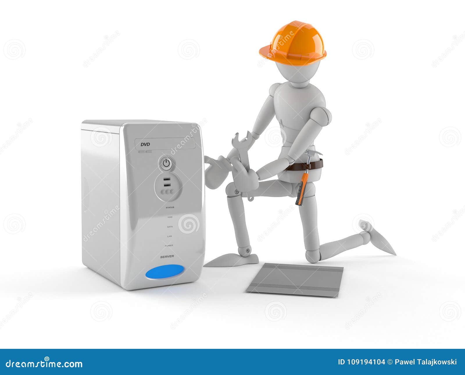 White Dummy Character Fixing a Computer Stock Illustration ...
