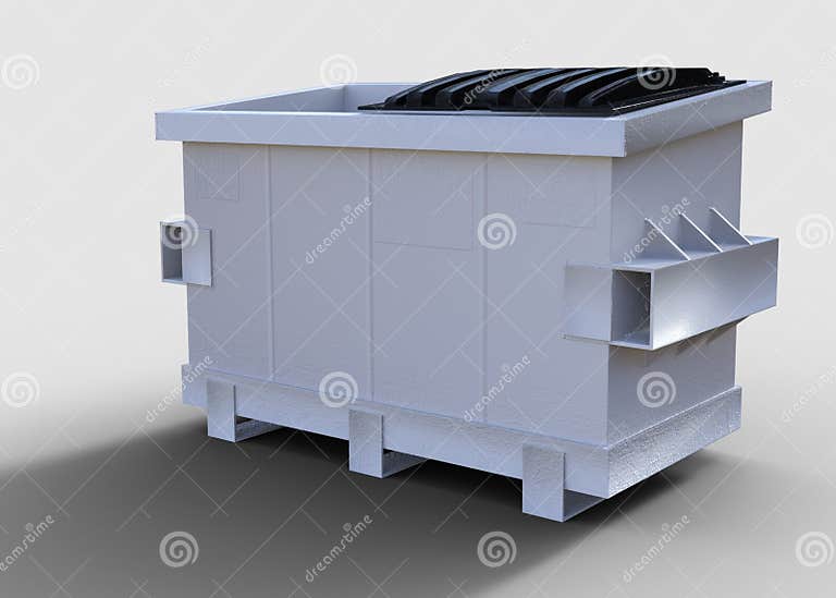 White Dumpster with One Lid 3d Render Stock Photo - Illustration of ...