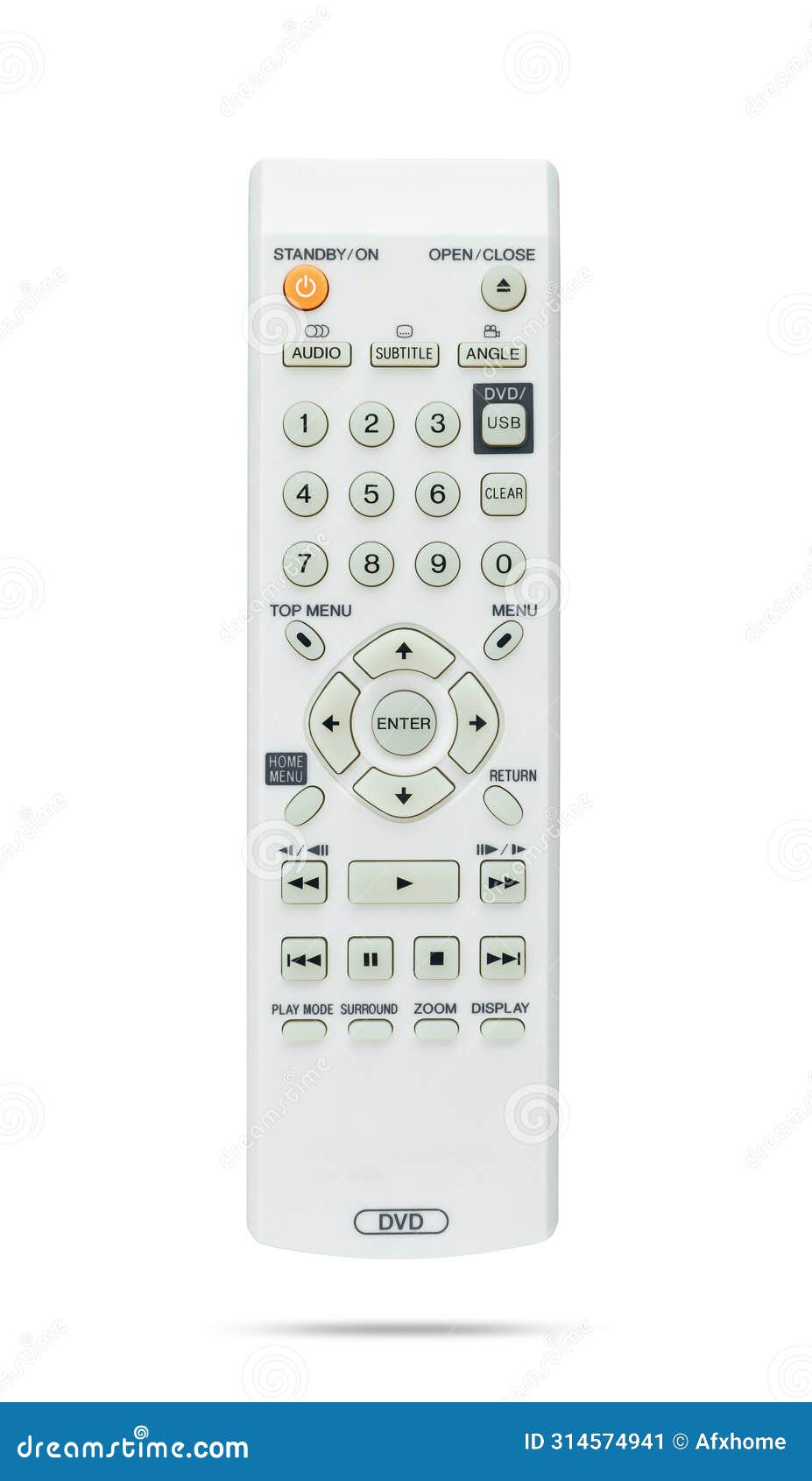 White Dvd Player Remote Control, Isolated on White Background. Front ...