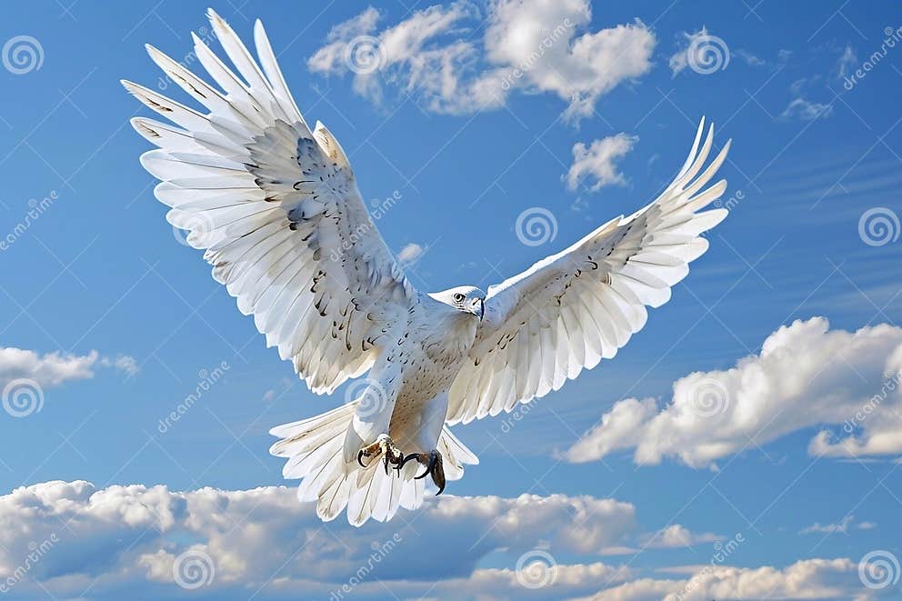 White Eagle Flying in the Blue Sky with White Clouds. Stock ...