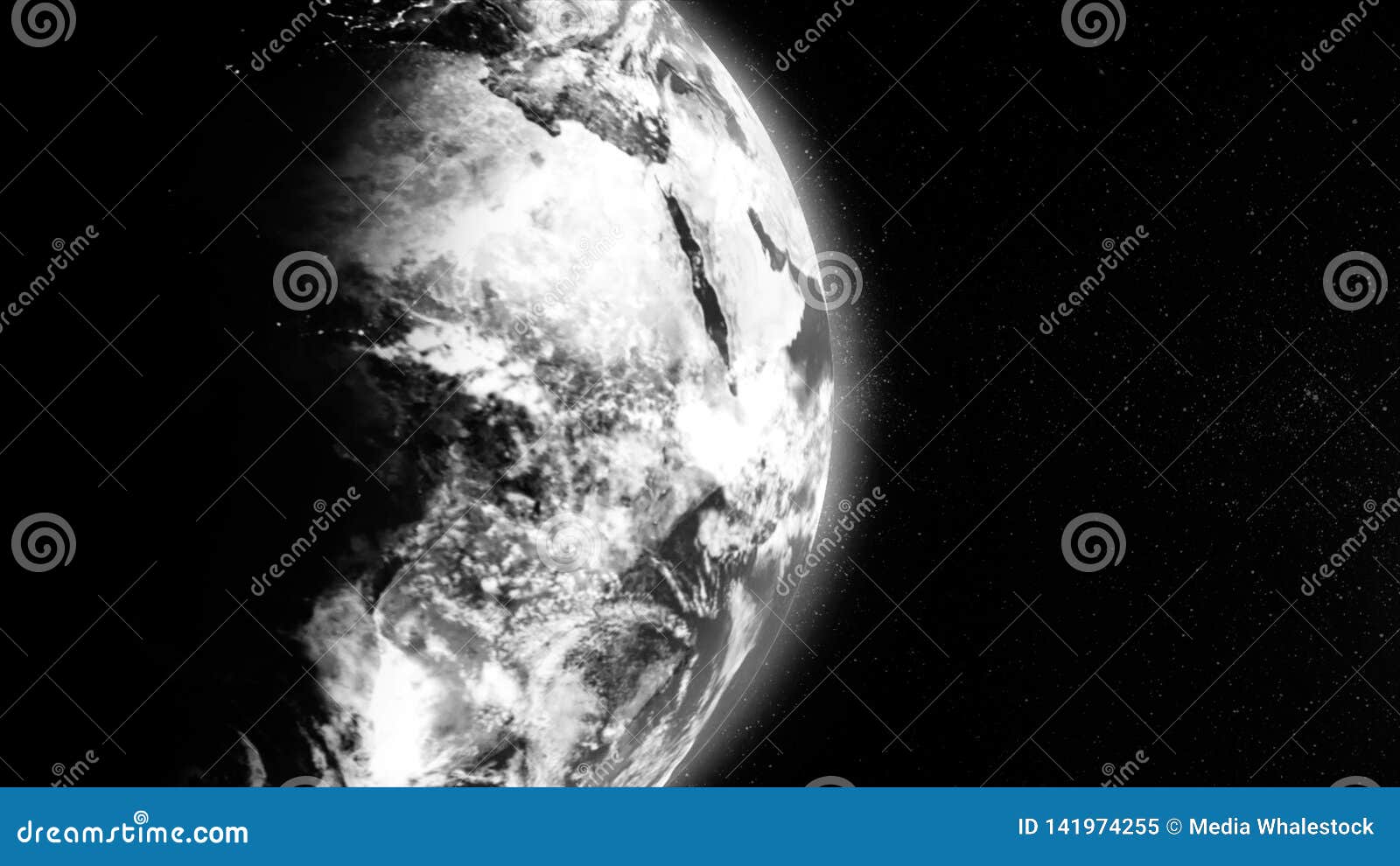 White Earth Planet Half Covered by Shadow Rotating on Black Background ...