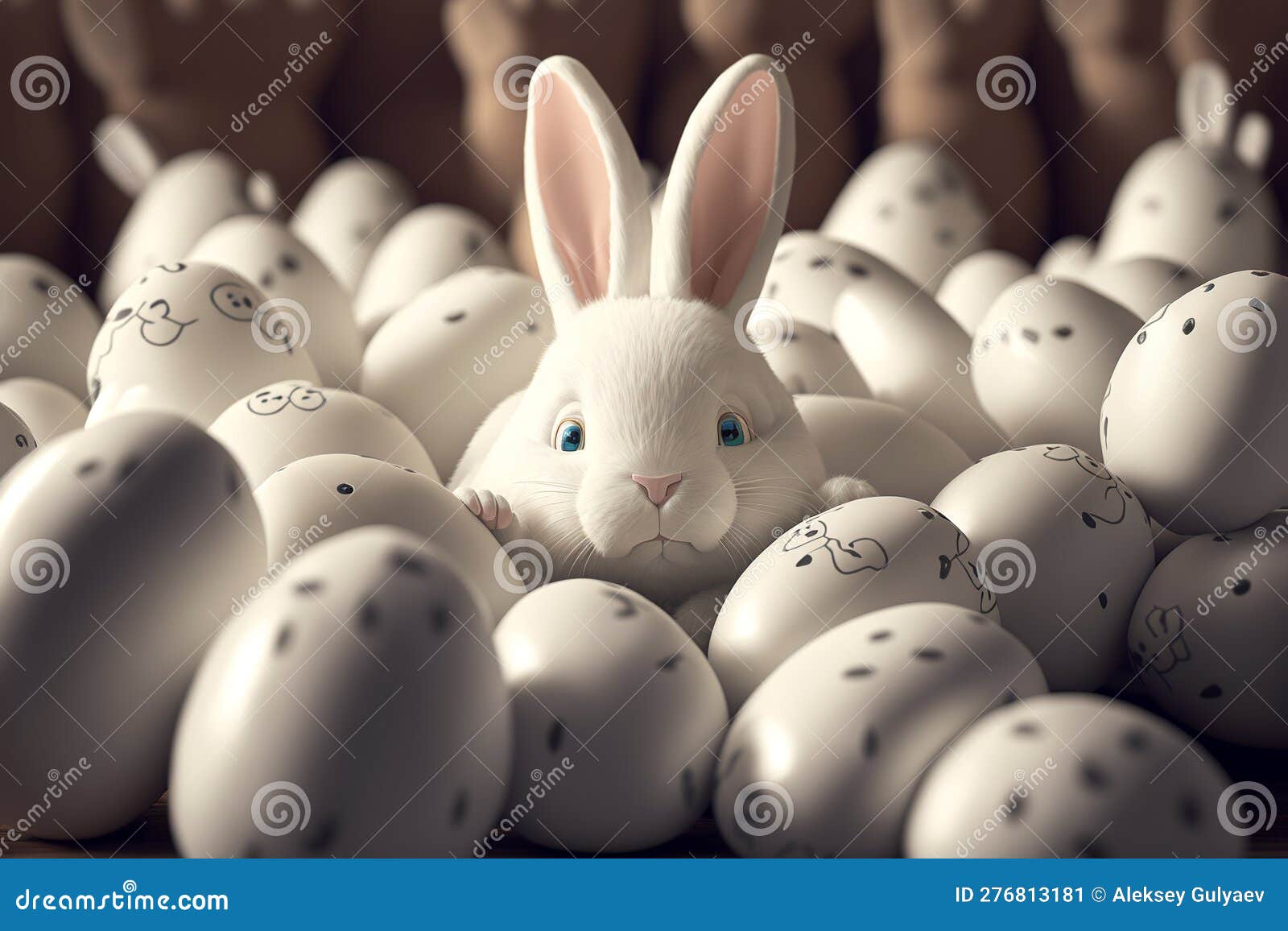 White Easter Bunny. Easter. a Rabbit Hiding among Easter Eggs AI ...