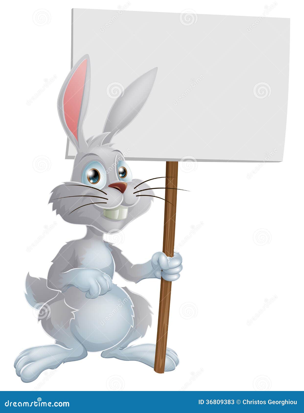 White Easter Bunny Holding Sign Cartoon Vector | CartoonDealer.com ...