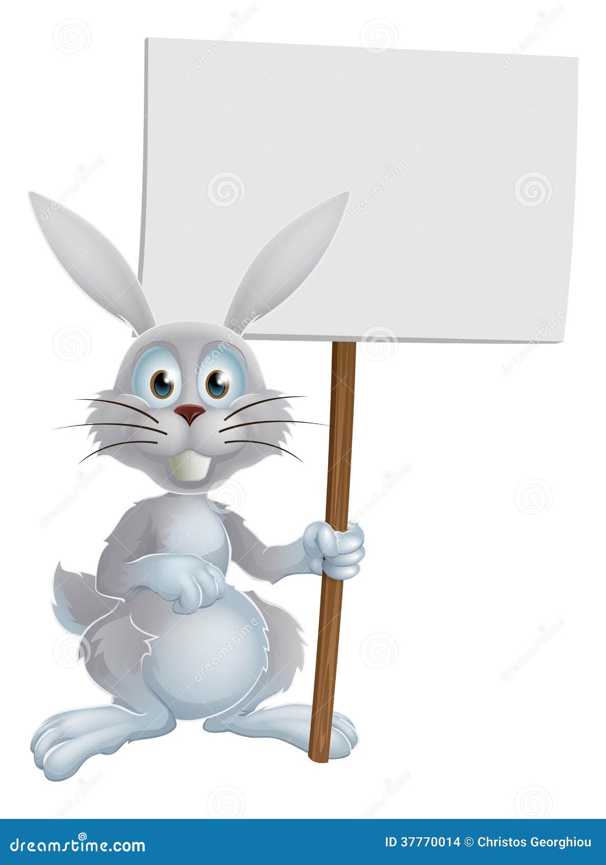 White Easter Bunny Holding Sign Cartoon Vector | CartoonDealer.com ...