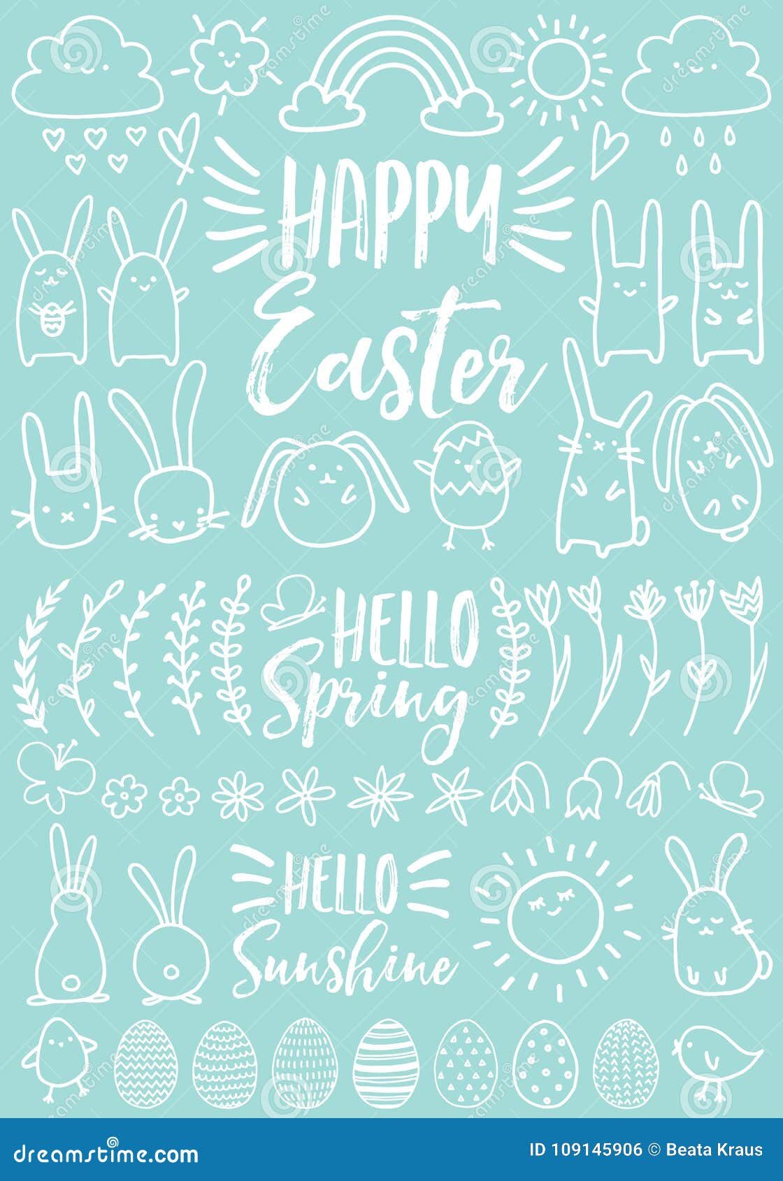 White Easter Doodles, Vector Set Stock Vector - Illustration of rainbow ...