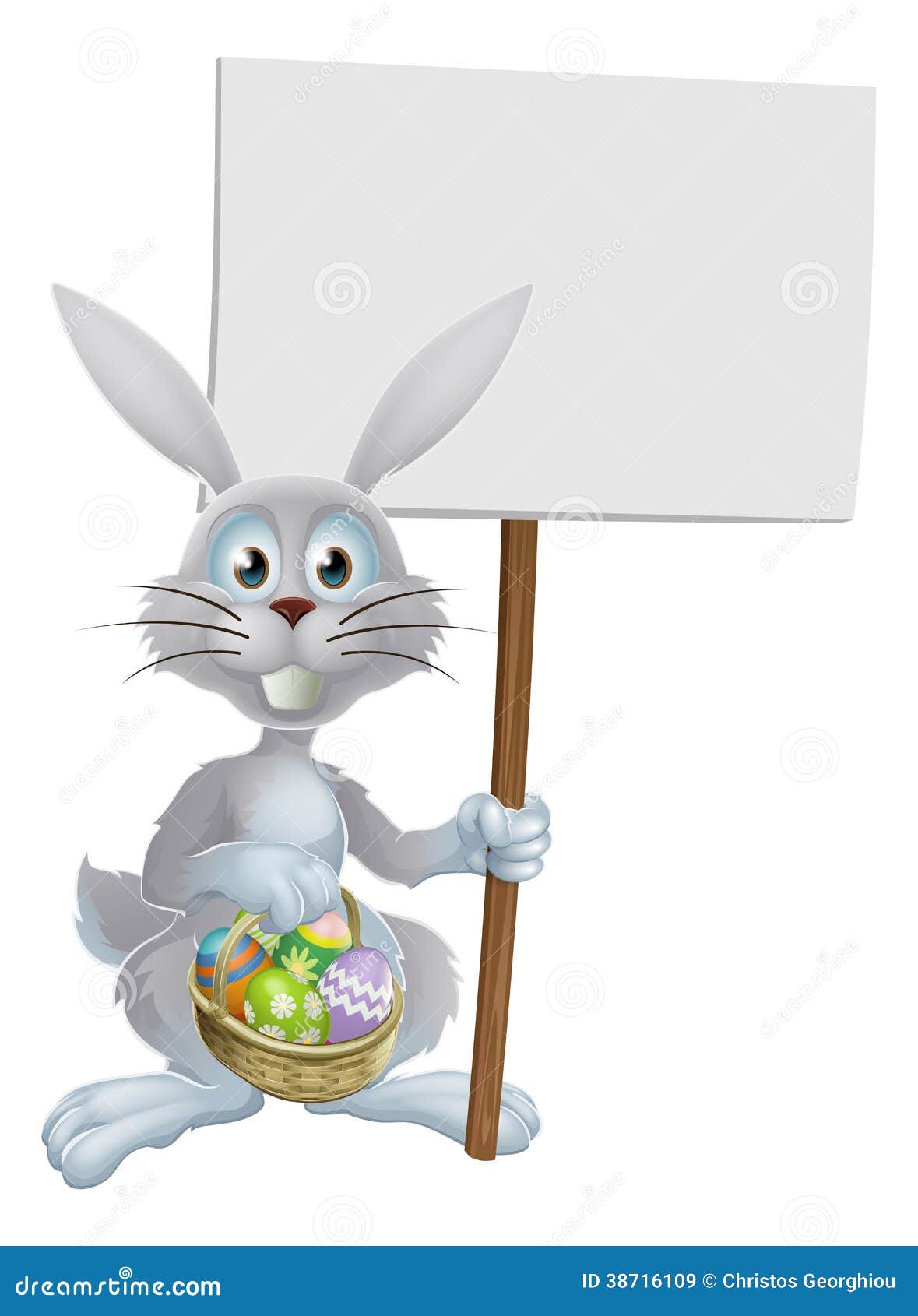 White Easter Rabbit Holding Sign Stock Vector - Illustration of hunt ...