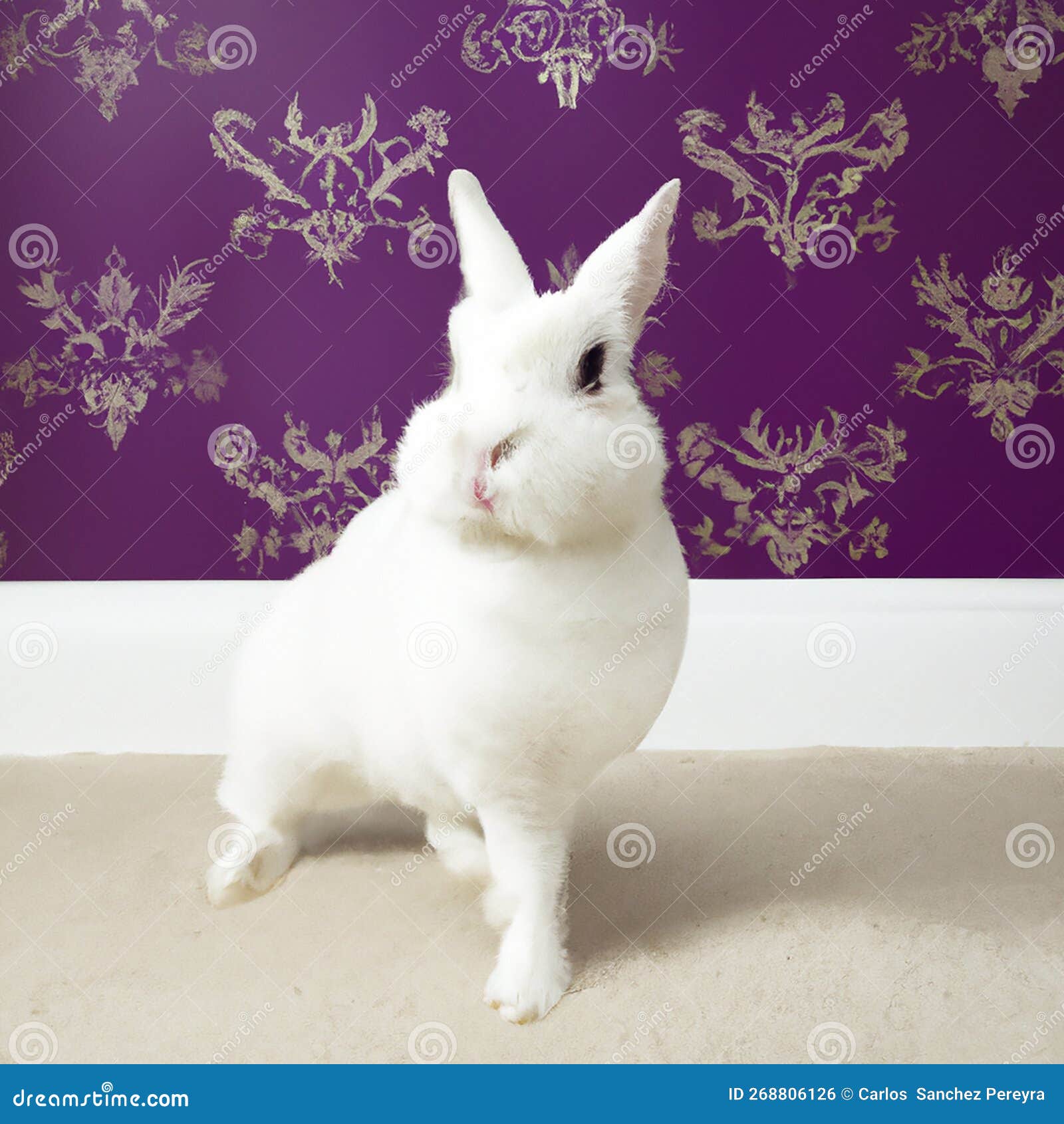 White Easter Rabbit in a Room Stock Illustration - Illustration of ...