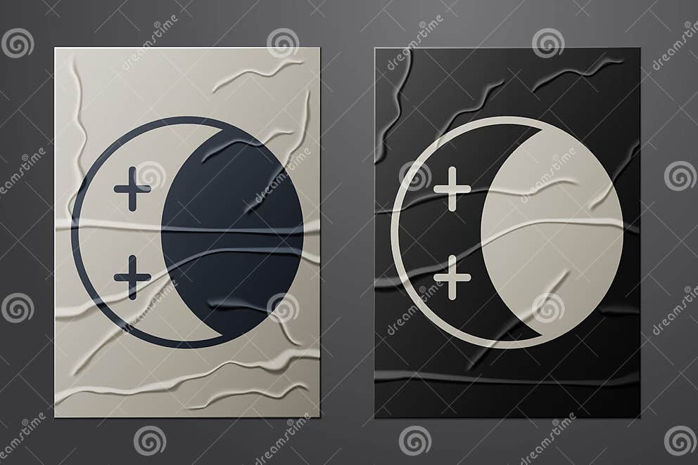 White Eclipse of the Sun Icon Isolated on Crumpled Paper Background ...